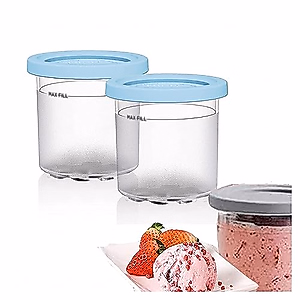 EVANEM 2/4/6PCS Creami Pints and Lids, for Ninja Kitchen Creami,16 OZ Pint Ice Cream Containers with Lids Safe and Leak Proof Compatible NC301 NC300 NC299AMZ Series Ice Cream Maker,Blue-2PCS