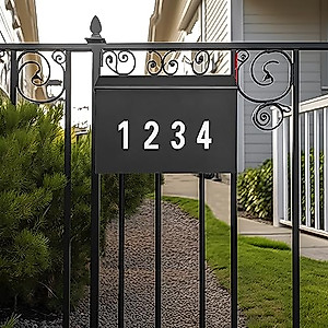 Nunsino Wall-Mounted Mailbox with Flag Kit and 3 Sets of Number Stickers, Metal Post Box, Rust-Resistant for Outside Use,15.24” L x 4.72”W x 10.43”H, Black