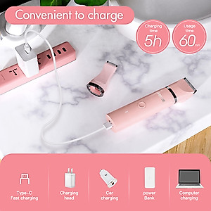 AIBRIT PRO Electric Bikini Trimmer for Women - 2 in 1 Electric Lady Pubic Hair Groomer Painless Hair Removal Razor Body Shaver, Portable Ladies Shaver with 2 Trimmer Heads, IPX7 Waterproof