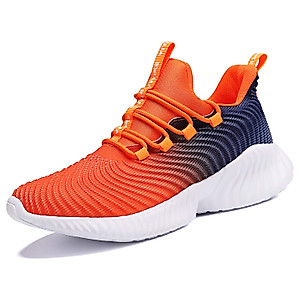 JMFCHI Boys Girls Kids' Sneakers Knitted Mesh Sports Shoes Breathable Lightweight Running Shoes for Kids Fashion Athletic Casual Shoes Orange Size 6