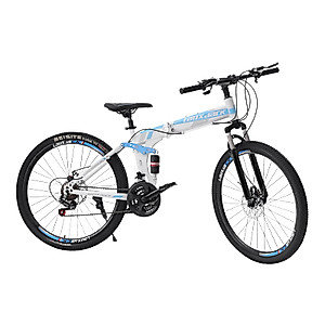 CNCEST 26" Mountain Bike,Folding Bicycle for Women and Men,Front and Rear Disc Brakes,21 Speed Changes,Full Suspension,Adjustable Saddle 80-95cm/ 31.5-37.4in