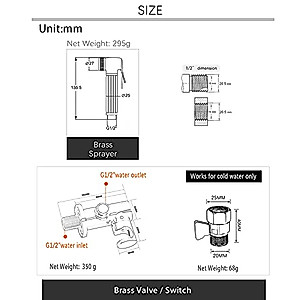 MINJING Handheld Toilet Bidet Sprayer, Solid Brass Douche kit Bathroom Shattaf Shower Bidet Faucet with Swivel Holder, Angle Valve, Titanium Gold,A