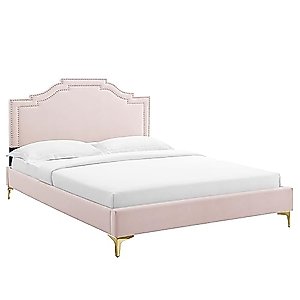 Modway MOD-6850-PNK Adelaide Performance Velvet Twin Bed, Pink Platform