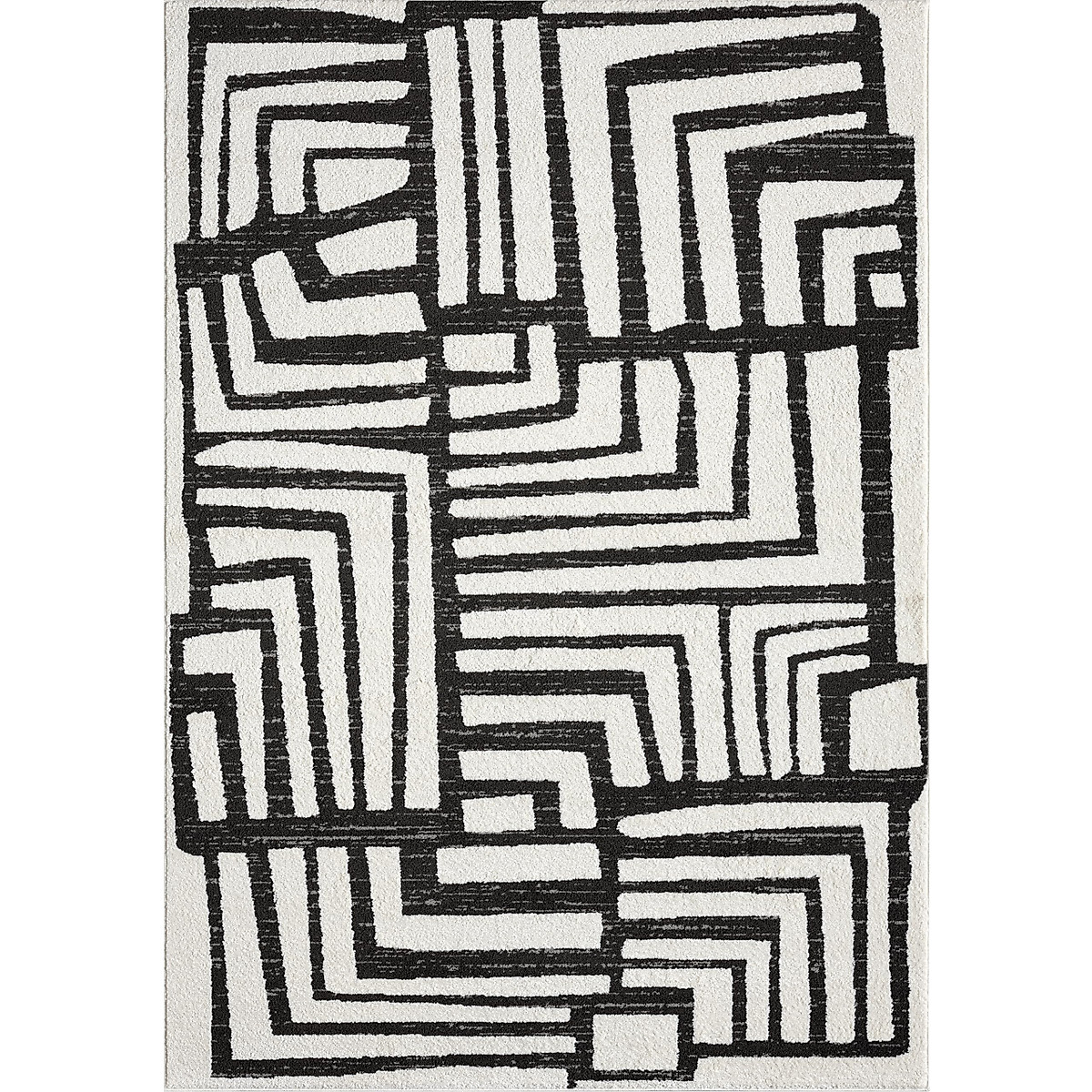Abani Nomad Cream & Grey Area Rug 6' x 9' for Living Room, Bedroom - Geometric Box Design - Durable & Easy to Clean