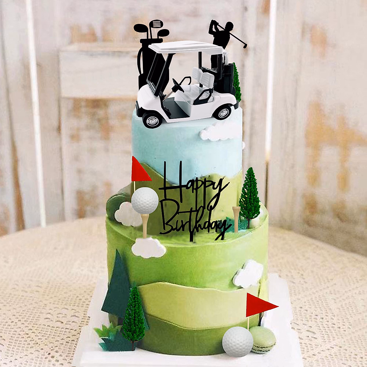 Golf Cake Decorations Golf Cart Cake Toppers Heading for The Green Cake Topper for Golfers with Cart Flag Golf Ball for Golf Theme Party Supplies (White)