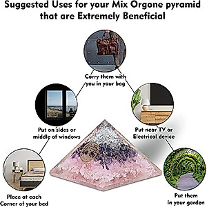 Rose Quartz Orgone Pyramid with Mix Healing Crystal for E-Energy Protection - Release Negative Energy - Positive Energy Generator - Reiki Charged Chakra Balance Orgonite Crystals - Meditation Pyramid