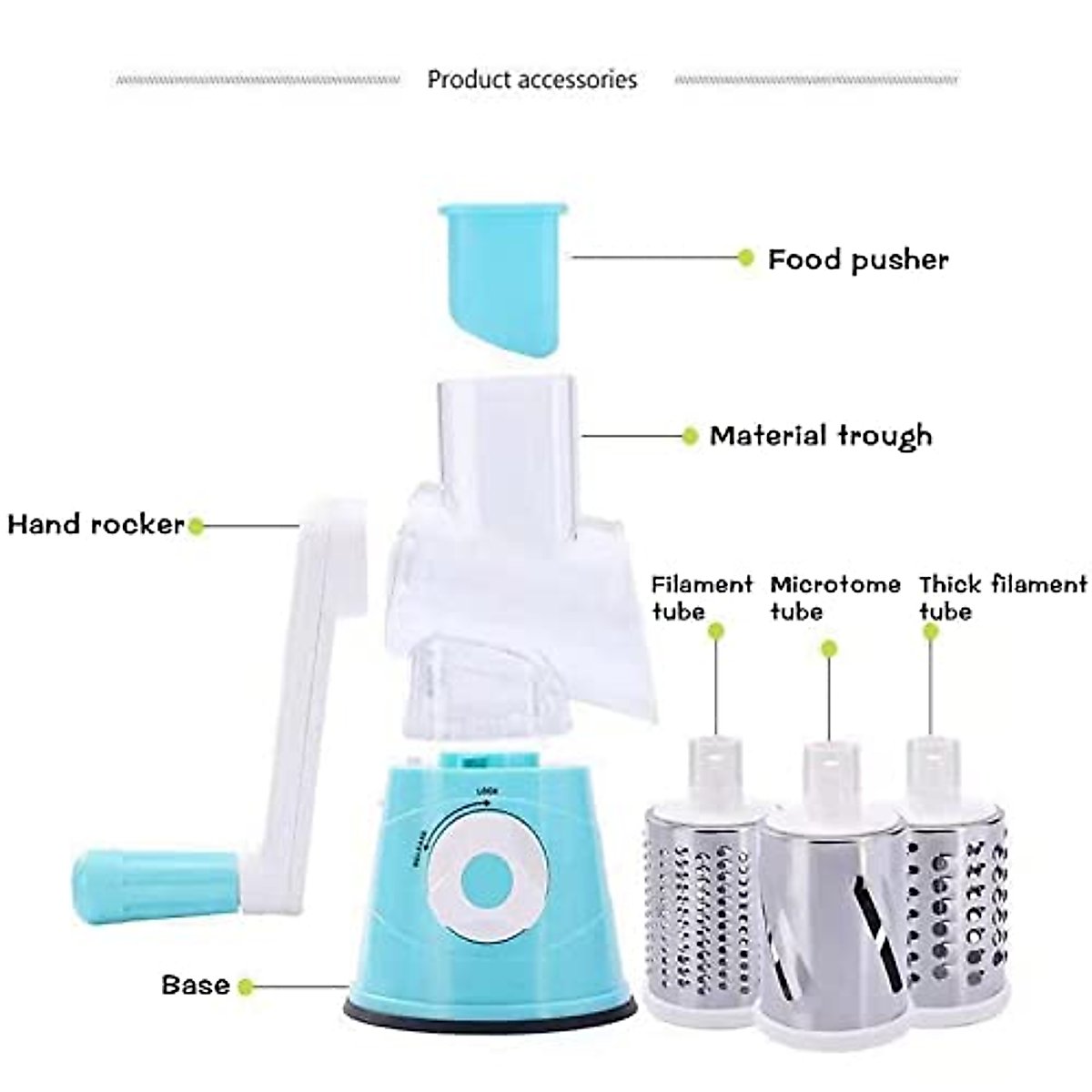 Rotary Cheese Grater with Handle for Fruit,Vegetables,Nuts, 3 In 1 Multifunctional Kitchen Square Drum Vegetable Cutter & Round Mandoline Slicer Nuts Grinder With 3 Interchangeable Blades (Blue)