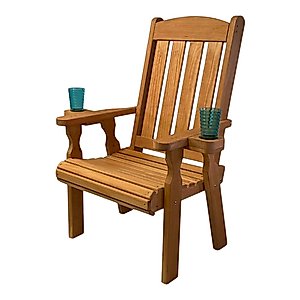 Amish Casual Heavy Duty 600 Lb High Back Mission Treated Patio Chair with Cupholders (Cedar Stain)