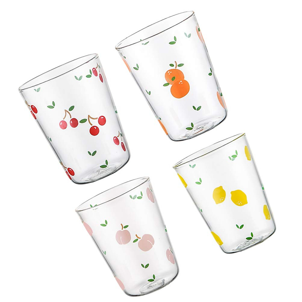 Hemoton 4pcs Glass Coffee Cups Drinking Glasses Glass Mugs with Fruit Pattern for Drinks Water Juice Beer Cocktail(Random Pattern)