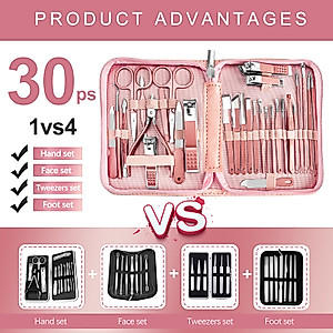 Manicure Set 30 in 1 Nail Clipper set, REDFLOW nail clippers, fingernail & toenail clippers, Manicure Tools, pedicure tools, Suitable for Travel Manicure Kit, Nail Set Kit With Everything Profe