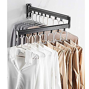 Wall-Mounted Collapsible Clothes Pole Outdoor Balcony Multifunctional Clothes Hanger Invisible Folding Drying Hanger Adjustable(Color:Black)