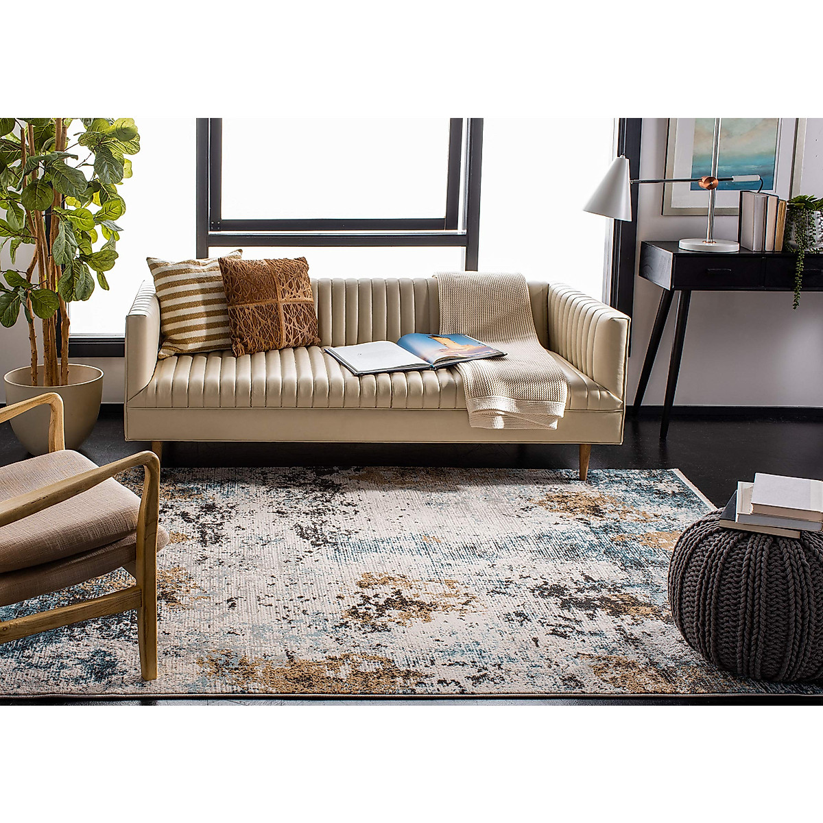 SAFAVIEH Shivan Collection 9' x 12' Ivory/Grey SHV742A Modern Abstract Non-Shedding Living Room Bedroom Dining Home Office Area Rug