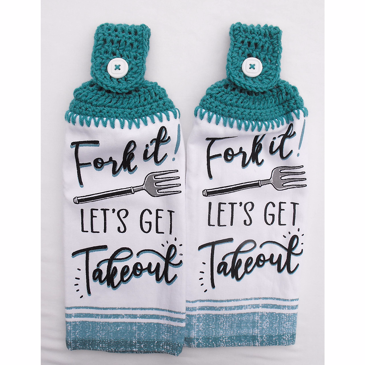 FORK IT! LETS GET TAKEOUT - 2 HANGING KITCHEN TOWELS
