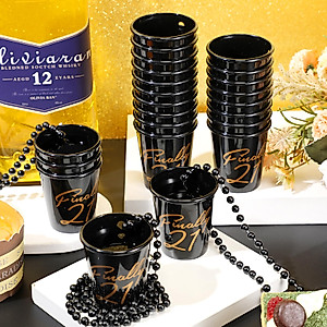 Bokon 24 Pcs 21st Birthday Shot Glass Finally 21 Birthday Shot Necklaces Cups Plastic 21st Shot Glass on Beaded Necklaces for Adults Birthday Party Supplies Favors Decorations (Black)