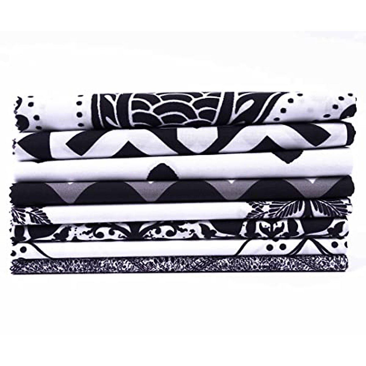 Soimoi 8 Pc Fat Quarter Bundle - Asian Block Print 18"x 22" DIY Patchwork- 100% Cotton Pre-Cut Quilting Fabric (White & Black)