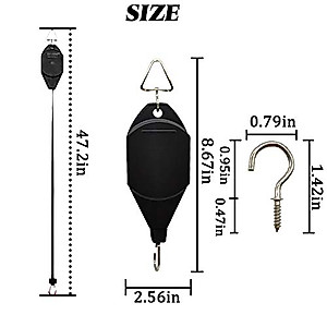 RONYOUNG 3 Pack Plant Pulley Hanger, Retractable Plant Hook Pulley, Adjustable Heavy Duty Plant Hanging Pulleys for Garden Baskets & Bird Feeder with 3 PCS Metal Ceiling Plant Hooks