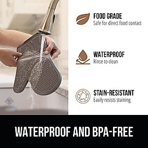 Gorilla Grip Heat and Slip Resistant Silicone Oven Mitts Set, Soft Cotton Lining, Waterproof, BPA-Free, Long Flexible Thick Gloves for Cooking, BBQ, Kitchen Mitt Potholders, 12.5 in, Gray