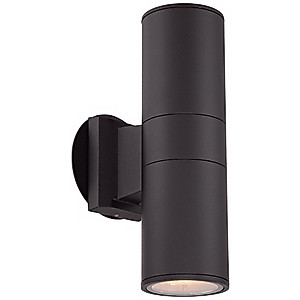 Possini Euro Design Ellis Modern Sconce Outdoor Wall Light Fixture Black Aluminum 11 3/4" Cylinder Up Down Glass Decor for Exterior House Porch Patio Outside Deck Garage Yard Front Door Garden Home