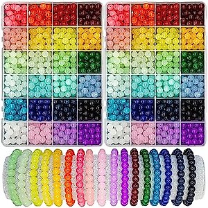 Gaspletu 1200PCS Glass Beads for Jewelry Making, 24 Colors 8mm Crystal Beads Bracelets Making Kit, 2 Box Round Beads Suitable for Beginners