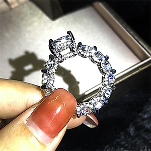 UNIQUFERANGER Fashion Six Prong Platinum Plated Moissanite Luxury Square Wedding Engagement Ring for Women (US Code 6-10) (7)