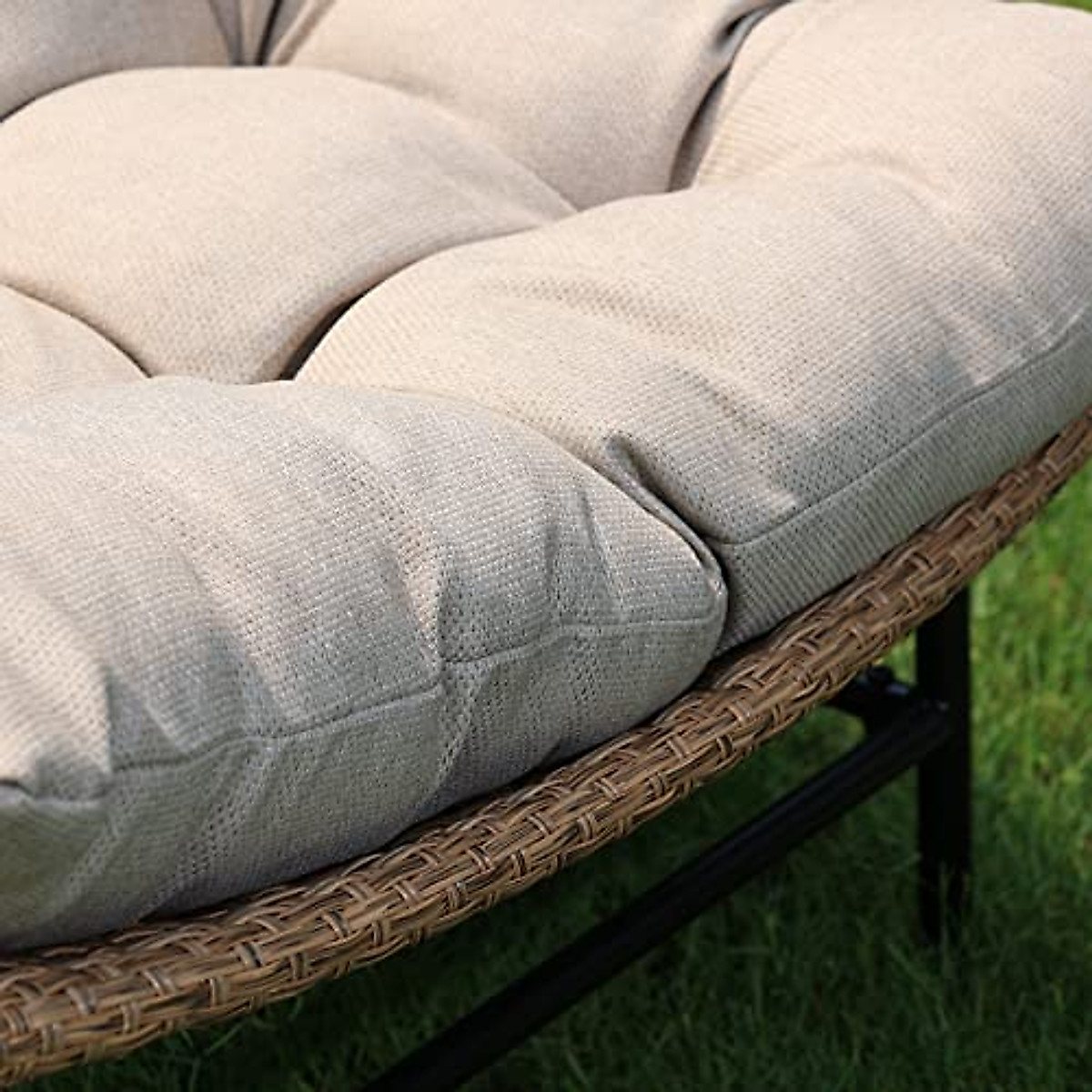 Idzo Caline Large Rattan Bistro Set Outdoor 3 Piece with Glass Side Table, Premium Olefin Thick Cushion, Upgraded 2000Hrs UV Resistant Wicker for Patio Use, Papasan Chair Design