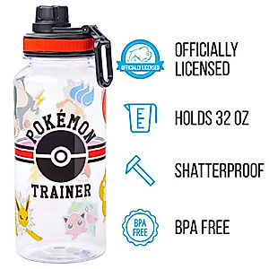 Silver Buffalo Pokemon Trainer Icons Twist Spout Plastic Water Bottle with Stickers You Stick Yourself, 32 Ounces