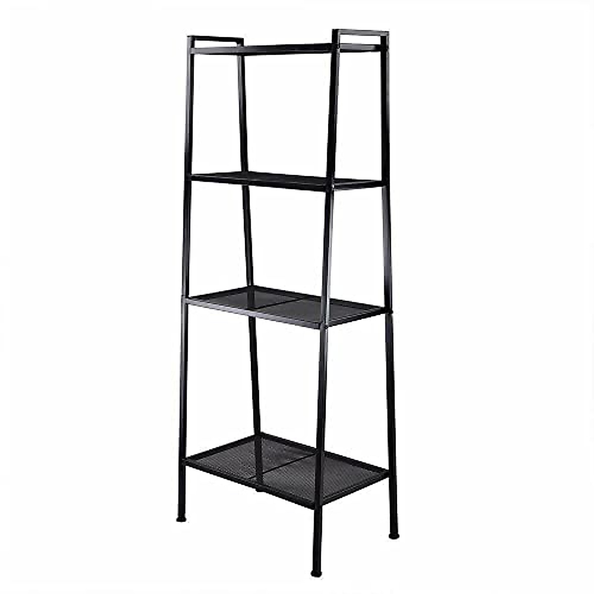 4 Tier Heavy Duty Metal Leaning Ladder Shelf Bookcase Bookshelf Storage Shelves, Black