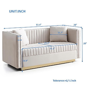 EMKK Living Room Furniture,Modern Upholstered 2-Piece Sofa Set Including 3 Seater, Loveseat,with Solid Wood Legs, Vertical Channel Tufted Backrest,Couch for Apartment with 4 Pillows, F-Beige