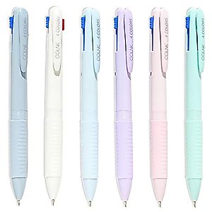 COLNK Multicolor Ballpoint Pen 0.5, 4-in-1 Colored Pens Fine Point,Ballpoint Gift Pens for Planner Journaling,Assorted Ink, 6-Count