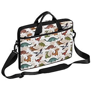 Cute Dinosaurs Design Laptop Computer Bag Waterproof Shoulder Messenger Bag 13-15 inch Durable Laptop Tote Bag with Shoulder Strap Handle Lightweight Crossbody Briefcase
