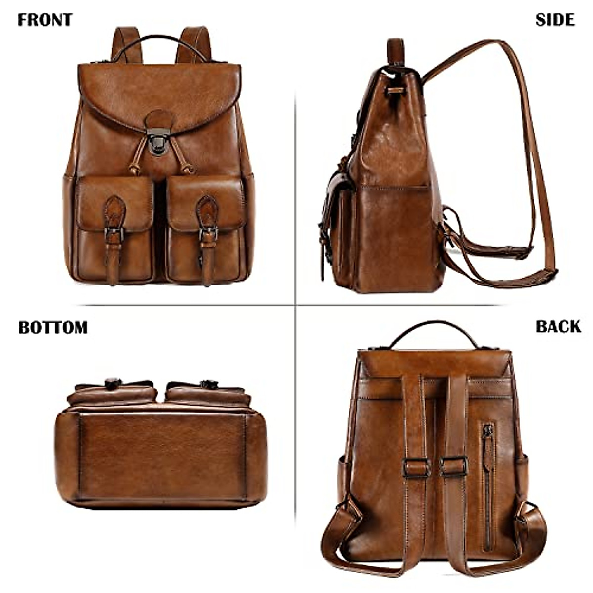 Women Vintage Genuine Leather Backpack Purse Fashion Rucksack Practical and Stylish Retro Daypack Bag (Brown)