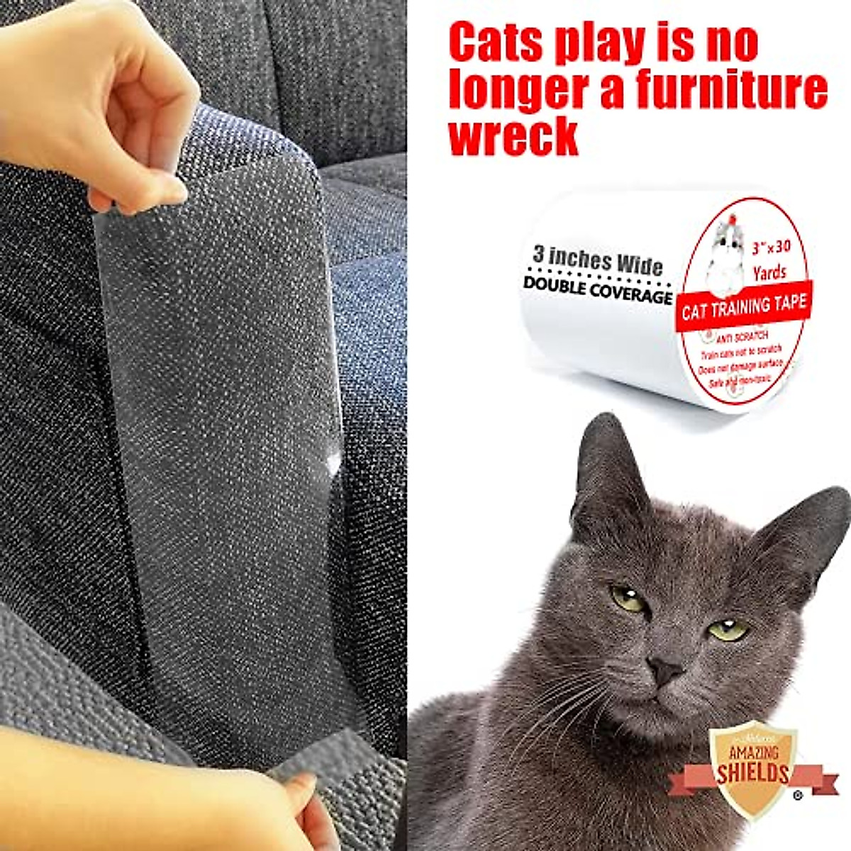 Multiple Sizes (3X30 Yards) Cat Training Tape, Double-Sided Cat Tape,Anti Cat Scratch Tape,cat Deterrent Tape,100% Transparent Clear,Stop Cats Scratching Your Couch, Doors Carpet, Furniture