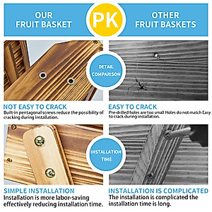 Wooden 3 Tier Fruit Basket for Kitchen, Fruit Stand for Kitchen Countertop, Vegetable Produce Bread Storage Holder, Kitchen Organization Perfect for Produce, Home Storage, and Display(Self-assembly)
