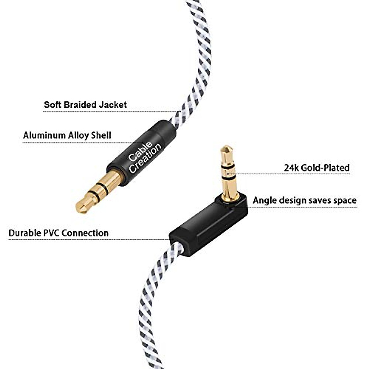 CableCreation 3.5mm Audio Cable [2-Pack 3Feet], Stereo Jack 3.5mm Aux Cable 90 Degree Compatible with Headphone, Phone, 2018 Mac Mini,Surface Dock, iPhones, Car Stereo & More