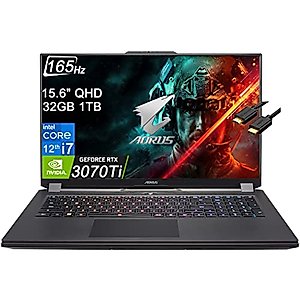 GIGABYTE AORUS 15 XE5 (15.6" QHD 165Hz, Intel 12th Gen i7-12700H, 32GB RAM, 1TB PCIe SSD, GeForce RTX 3070Ti) Thin Bezel IPS Gaming Laptop, Thunderbolt 4, RGB Backlit, IST Cable, Win 11 Home
