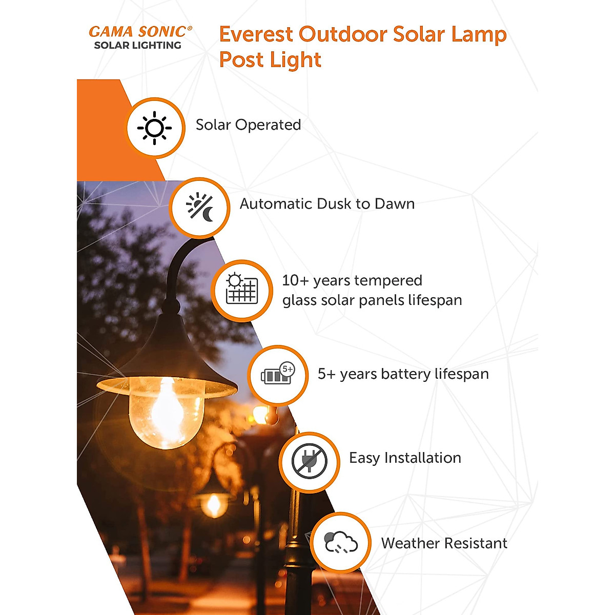 Gama Sonic Everest Outdoor Solar Lamp Post Light, Black Aluminum Downlight Lamp, 3-inch Fitter for Lamp Posts or Pier Mount (Sold Separately), Warm White Light 2700K, 109012