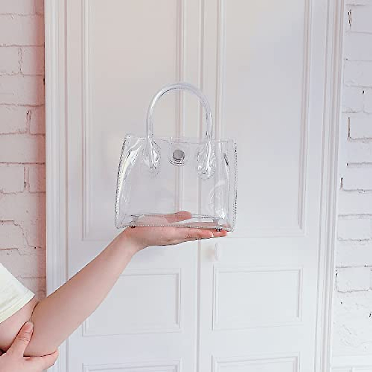 LAM GALLERY Mini Clear Purse,PVC Plastic Mini Clear Bag,Trendy Small Top Handle Clutch Handbag Crossbody Bag