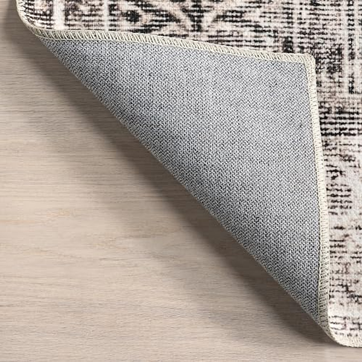 nuLOOM Gladys Machine Washable Vintage Medallion Ultra Thin Runner Rug, 2' 6" x 12', Light Grey