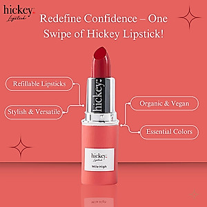 Hickey Lipstick Mile High Organic Perfect Red Lipstick Refill - Long Lasting Lipstick for Women - Hydrating & Moisturizing Shade, Best Lip Color for Women, Gluten-Free & Vegan with Highly Pigmented