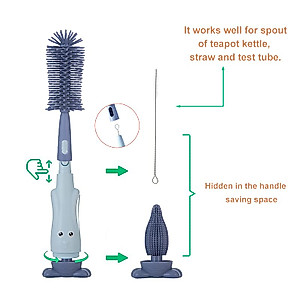 CHEMIMOSO Multifunctional Cleaning Brush, Baby Bottle Brush, Bottle Brush Cleaner Set, Dark Blue, Silicone and Nylon Brush