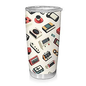 FOCIUZTA Retro Gaming Pattern Tumbler with lid, Travel Coffee Cup, Ideal for Easter, Gaming Enthusiast, Mother Day, and birthday gifts