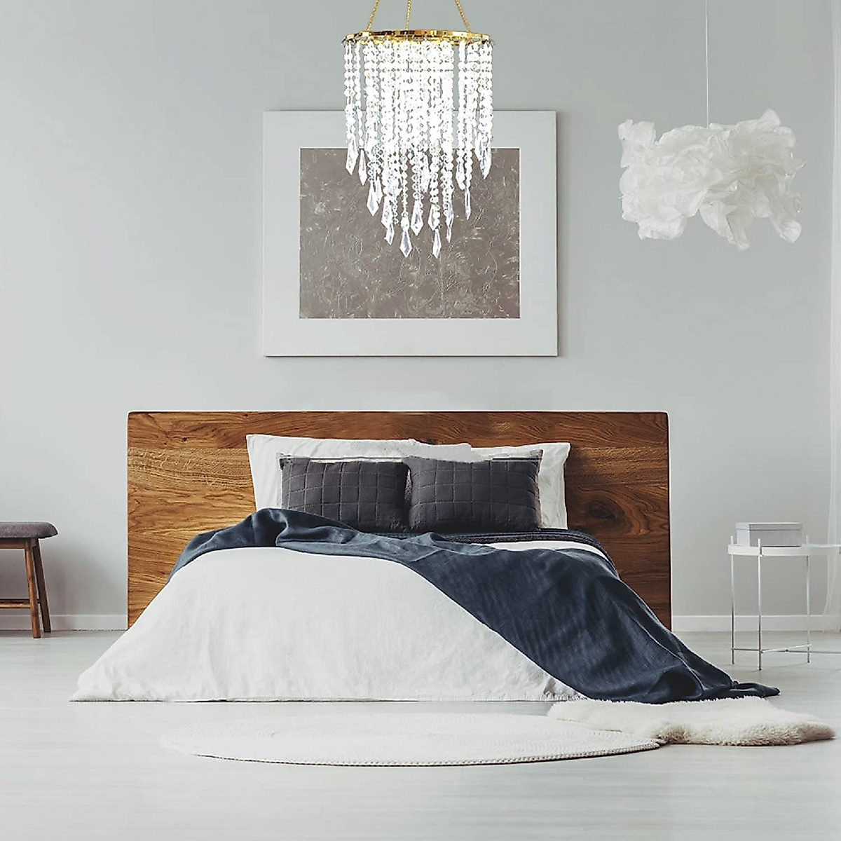 Cioceen Acrylic Chandelier Ceiling Light Shade Beaded Hanging Pendant Lampshade with Gold Frame for Bedroom for Wedding Party H12.9 X W8.7 3 Tiers