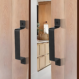 gaizda Barn Door Handle Black Steel Hardware，for Sliding Door Fence Door Wardrobe Drawer Garage Warehouse, Rustic Style (2pcs)
