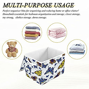 innewgogo Blue Yellow Butterflies Storage Bins with Lids for Organizing Dust-proof Storage Bins with Handles Oxford Cloth Storage Cube Box for Living Room