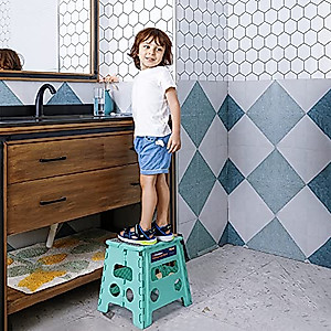Flottian 13" Folding Step Stool for Adults and Kids Holds Up to 300 lbs,Non-Slip Folding Stools with Handle, Compact Plastic Foldable Step Stool for Bathroom,Bedroom, Kitchen,Teal,1PC