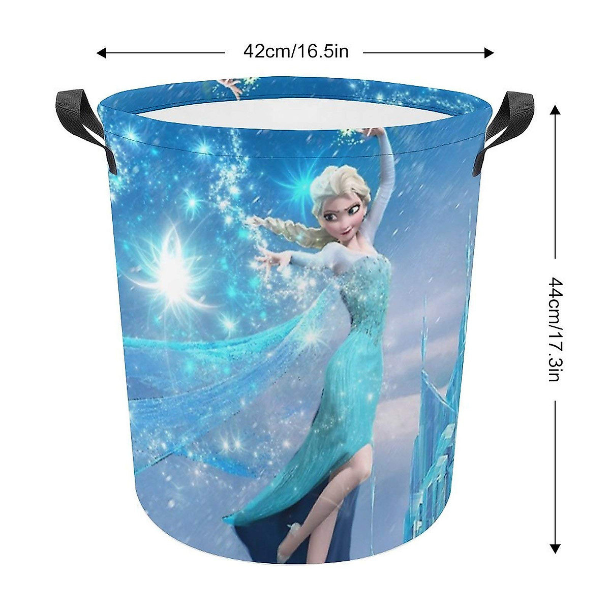 ZOVENCHI Fro-Zen Elsa and Anna 17.3 inch Waterproof Foldable Laundry Hamper,Dirty Clothes Laundry Basket,Oxford Cloth Bin Storage Organizer for Nursery Clothes Toys