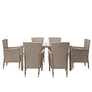 HomSof Outdoor 7-Piece Patio Bar Table Furniture Seating, Brown 7PCS Wicker Dining Set
