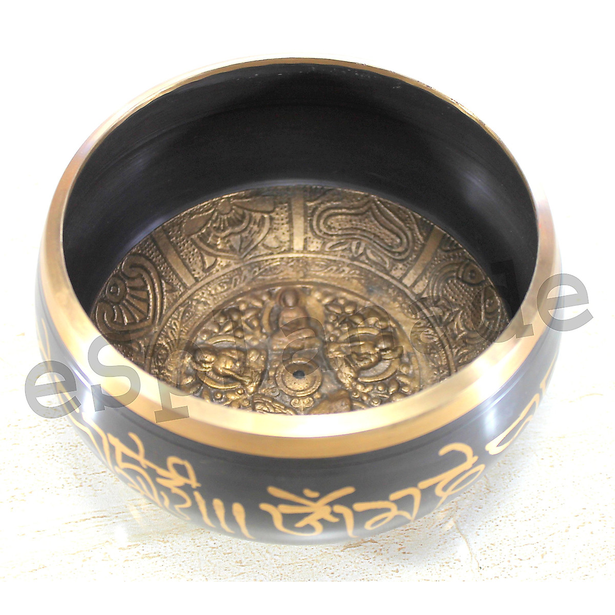 eSplanade - 6 inches - Singing Bowl Tibetan Buddhist Prayer Instrument With Striker Stick | OM Bell | OM Bowl | Meditation Bowl | Music Therapy (black)