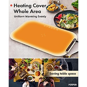 Electric Warming Mat for Food, 3 Adjustable Temperature - PONPUR Silicone Food Warmer Tray for Parties, Full Surface Heating, Auto Power Off, Foldable Hot Plate for Gatherings, Buffet, Family Meals