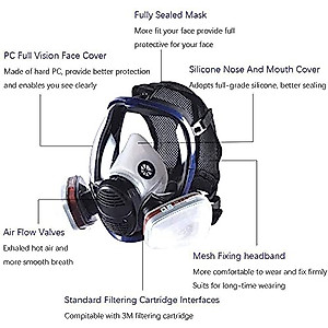 17 in 1 Full Face Large Size Respirator,Reusable Full Face Respirator Widely Used in Organic Gas,Paint Sprayer, Chemical,Woodworking,Dust Protector, Medium